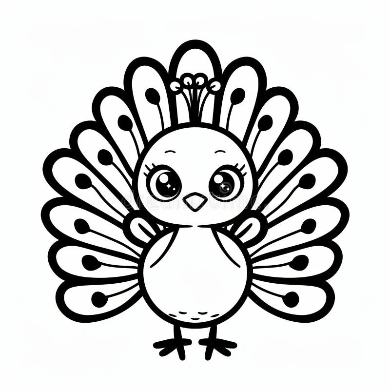Cute Vector Outline Logo of a Peacock in Black and White Design Stock ...