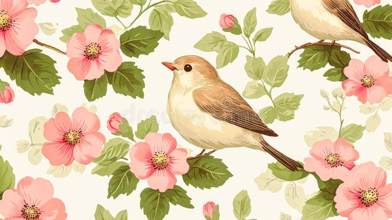Charming Floral and Bird Motif for Elegant Wallpaper Design Stock Photo ...