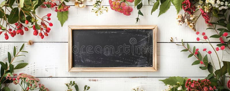 A Charming Floral Display Over a White Wooden Background with a Central ...