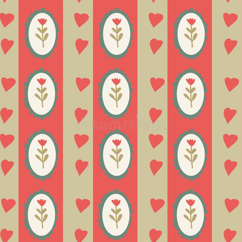 Charming Floral and Heart Cottage Decor Pattern for Card Design Stock ...
