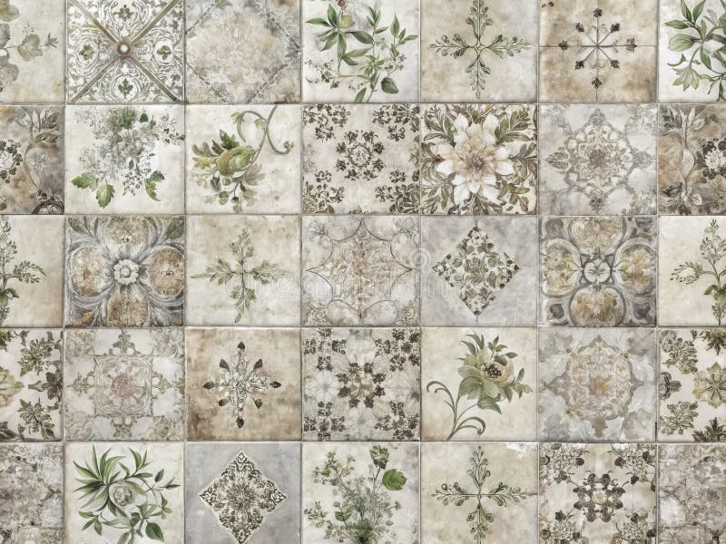 Charming Floral Patchwork Tiles an Aerial Perspective on Worn Square ...
