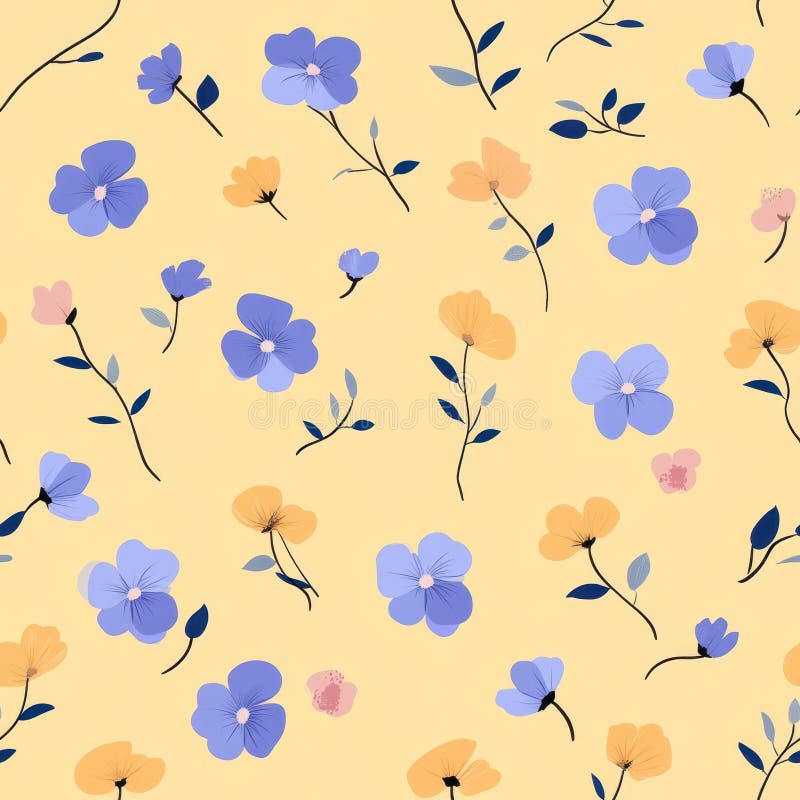 Charming Floral Pattern Blue Yellow Blooms Pastel Background Stock Photos - Free & Royalty-Free ...