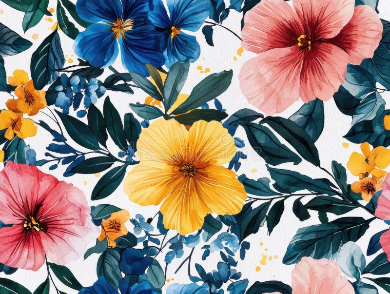 Charming Flower Pattern Displaying a Variety of Blossoms in a Beautiful ...