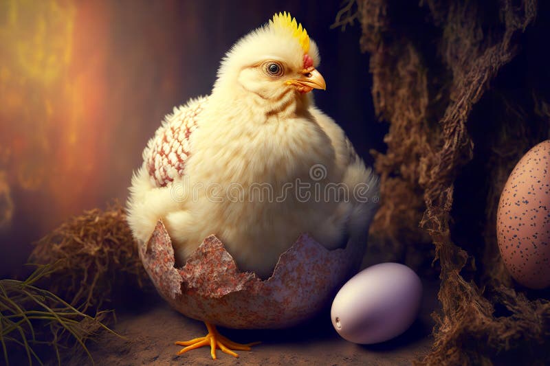 Charming Fluffy Chicks Just Hatched from Egg Stock Illustration ...