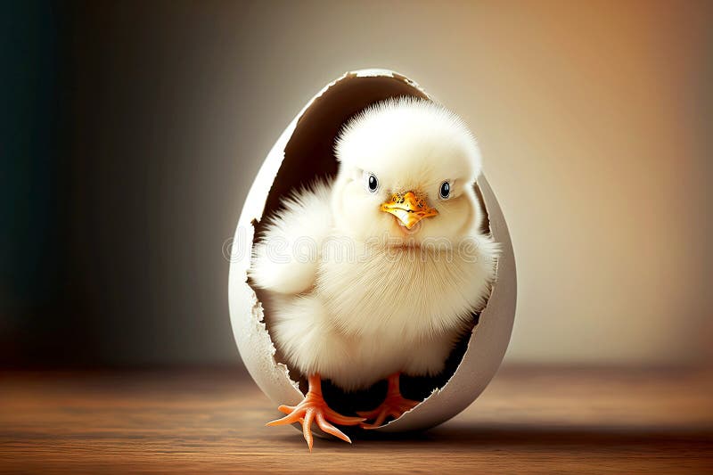 Charming Fluffy Chicks Just Hatched from Egg Stock Illustration ...