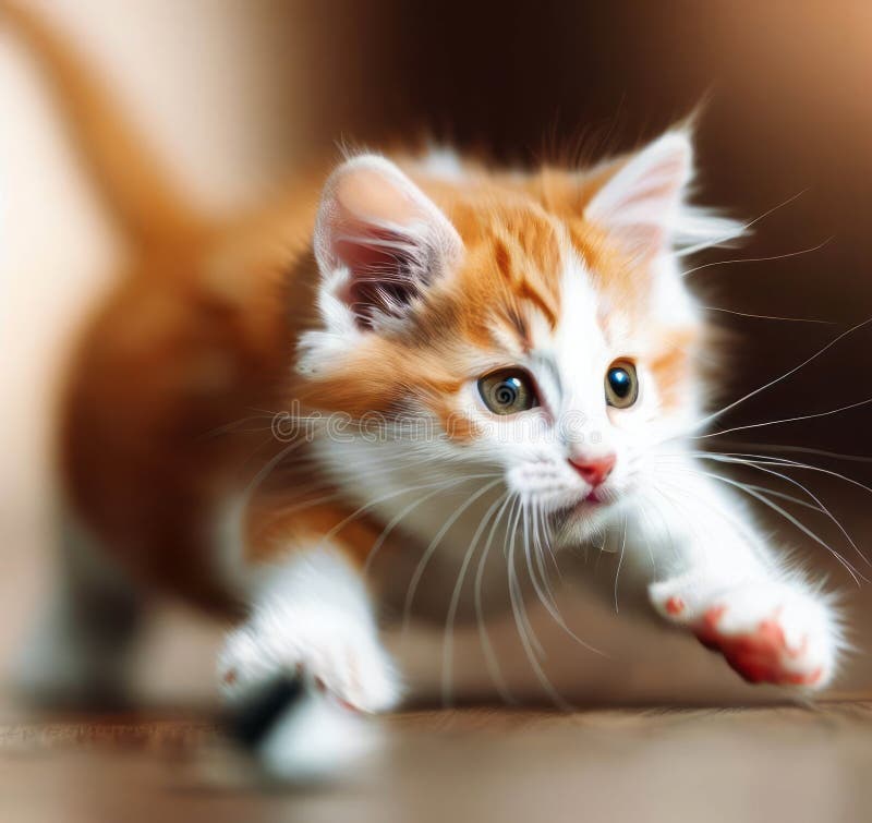 Playful Ginger Kitten Pounce Stock Illustration - Illustration of pink ...