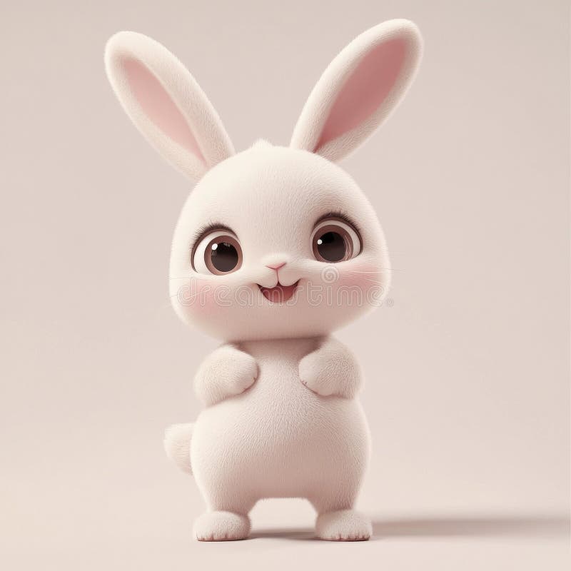 A Charming, Fluffy White Easter Bunny with Pink Ears and Cheeks ...