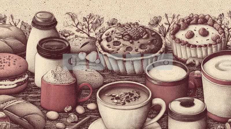 Charming Food Doodle Illustration Featuring Delightful Desserts and ...