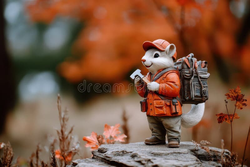 Charming Forest Explorer Squirrel Figurine with Autumn Background and ...