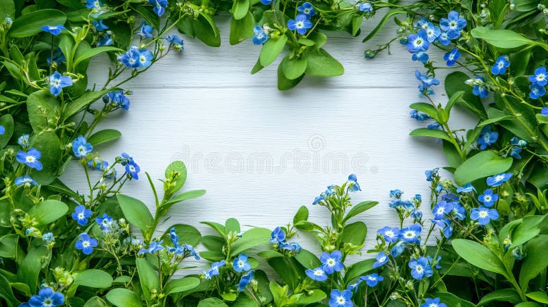 Charming Forget-me-not Flowers Forming a Frame Border, Isolated on a ...