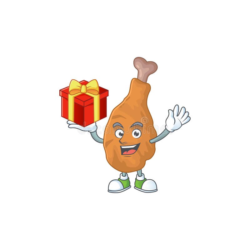 Charming Fried Chicken Mascot Design Has a Red Box of Gift Stock Vector ...