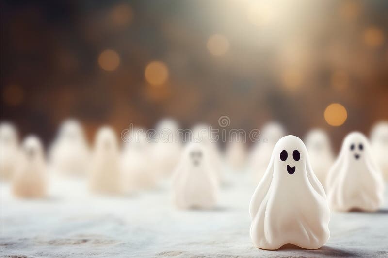 Charming and Friendly Ghost Surrounded by Halloween Decorations ...