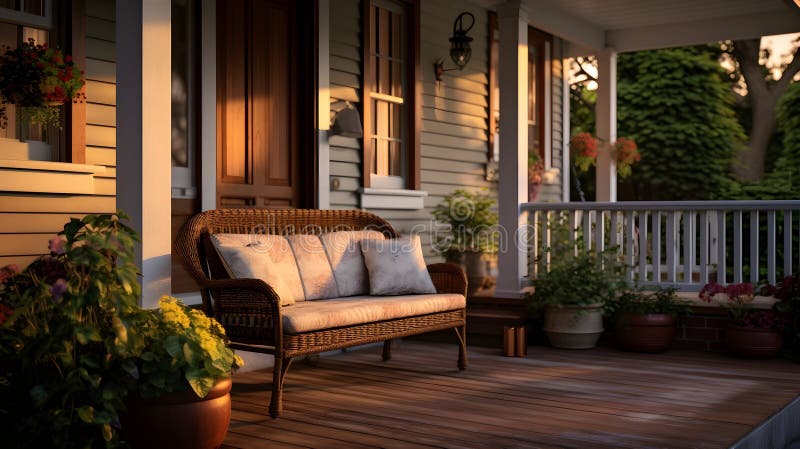 A Charming Front Porch with Cozy Seating Stock Illustration ...