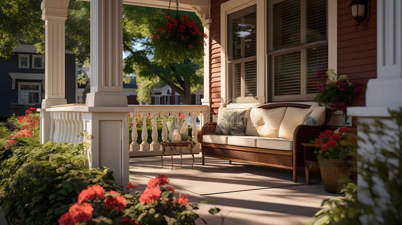 A Charming Front Porch with Cozy Seating Stock Illustration ...