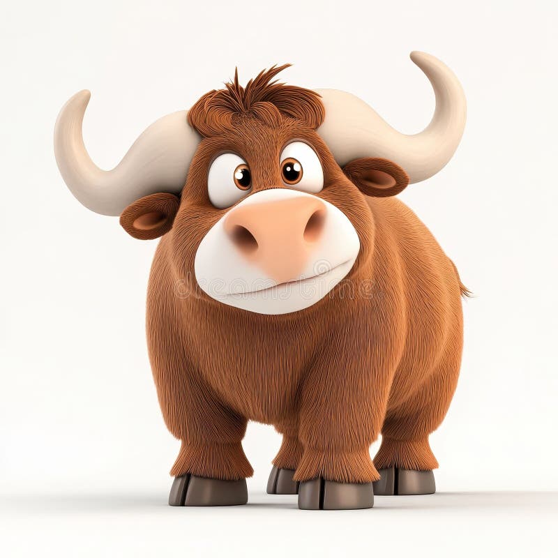 Charming Full-body 3D Rende of a Cute Musk Ox Isolated on a Clean White ...