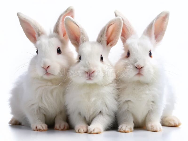 A Charming Gathering Three Adorable White Rabbits Pose for a Portrait ...