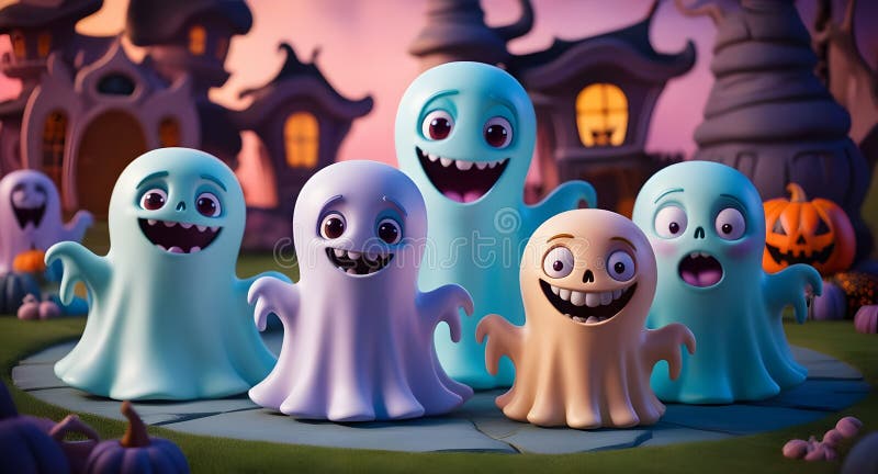 Charming Ghostly Figures in Vibrant Halloween 3d Animation Stock ...