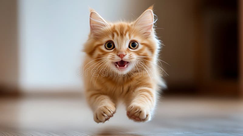 Adorable Ginger Kitten in Motion: a Captivating Image of Feline Playfulness and Joy Stock ...