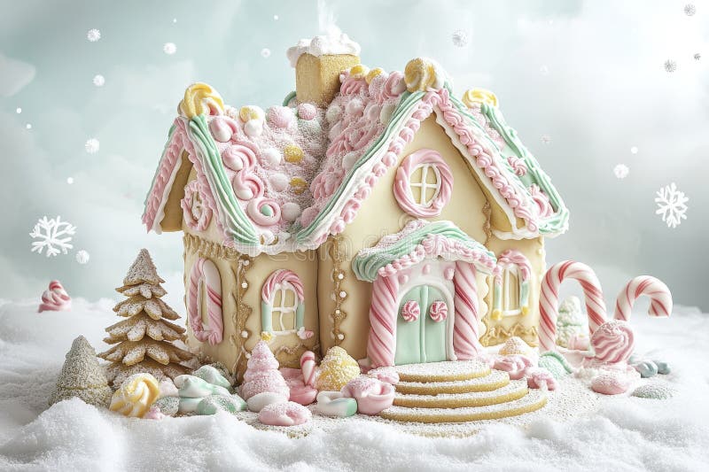 Charming Gingerbread House with Pastel Icing on White Background Stock ...
