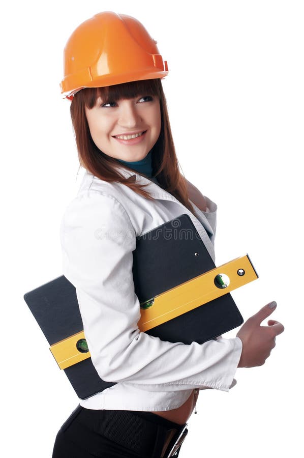Charming girl the builder stock image. Image of helmet - 12450481