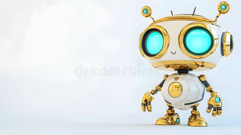 Cute Gold Robot Friendly AI Digital Companion Futuristic Technology ...