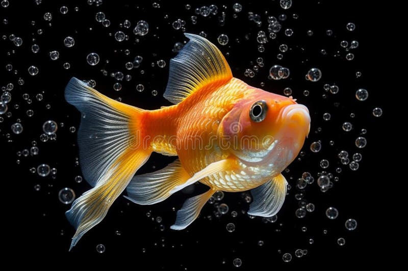 Charming Goldfish Delights As it Blows Tiny, Shimmering Bubbles Stock ...