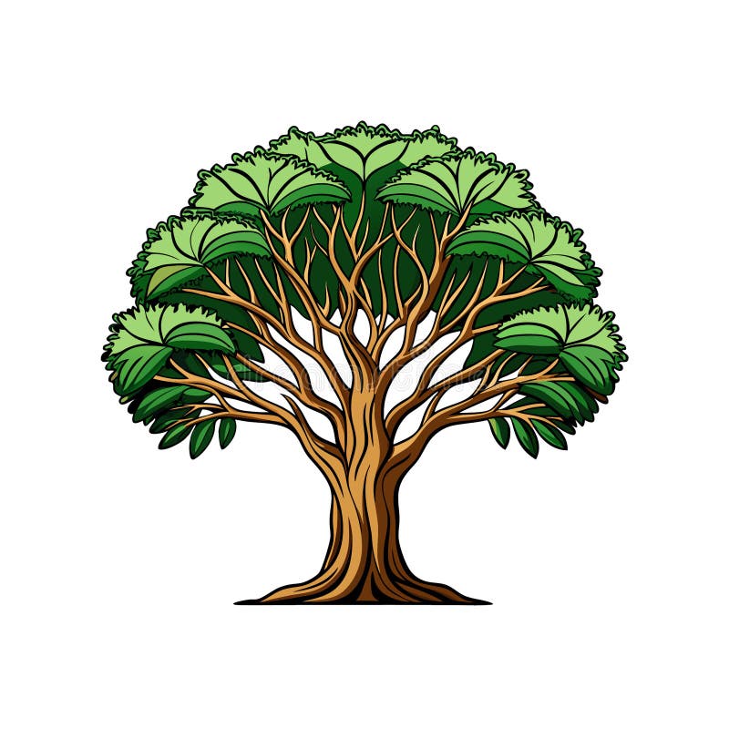 Charming Indian Laurel Fig Tree Graphic Stock Illustration ...
