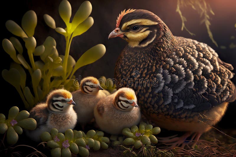 Charming Grey Mama Chicken with Cute Fluffy Chicks Stock Illustration ...