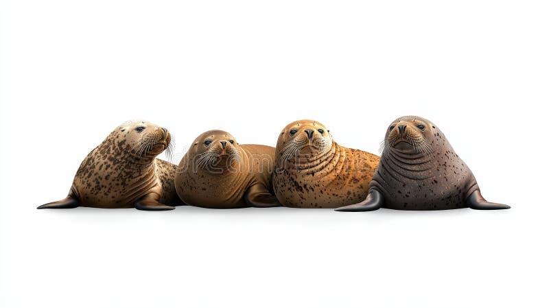 A Charming Group of Four Playful Seals Showcasing Their Unique Textures ...