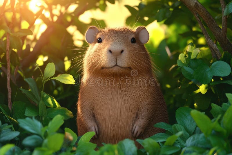 Charming Guinea Pig Surrounded by Lush Greenery in Sunlit Garden. AI ...