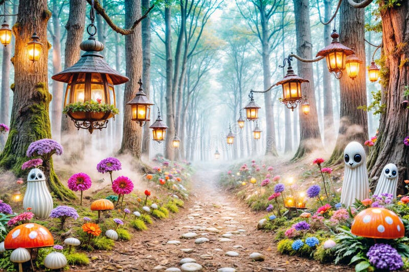Charming Halloween Pathway stock illustration. Illustration of lanterns ...