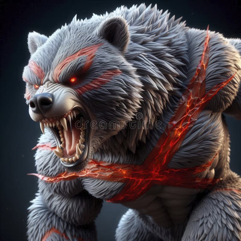 Intense Macro Image of a Bear Growling with Piercing Red Eyes and ...