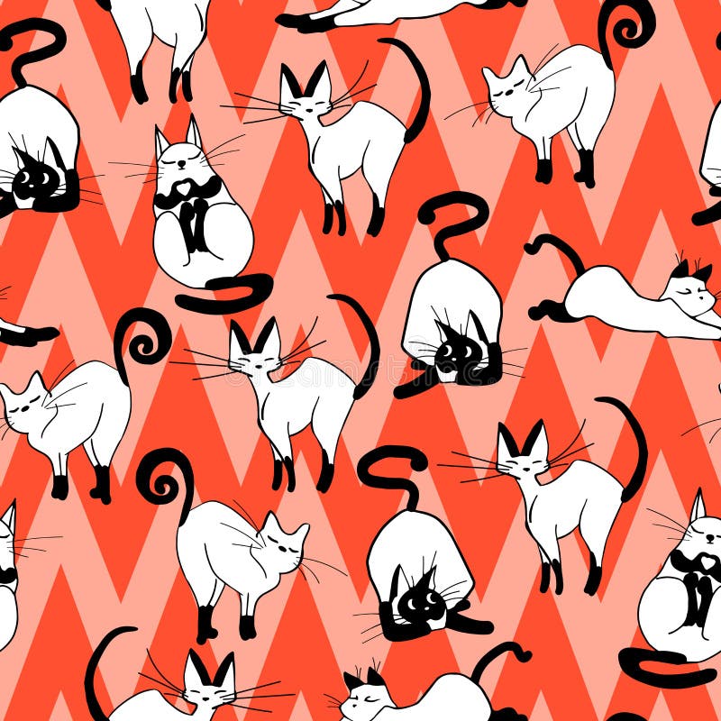 Colorful Hand Drawn Cats Cartoon Texture Design Seamless Pattern Vector ...