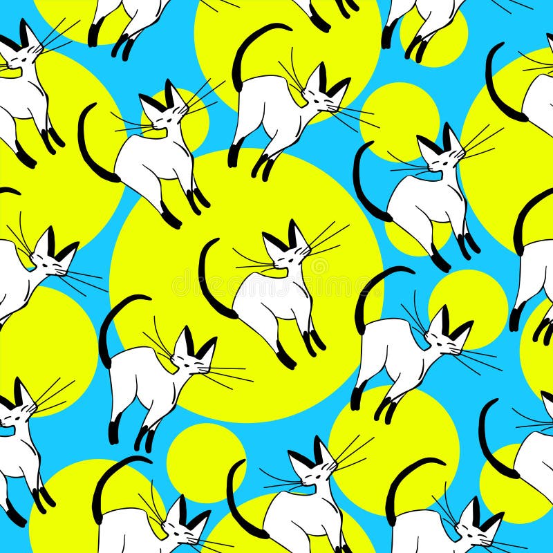 Colorful Hand Drawn Cats Cartoon Texture Design Seamless Pattern Vector ...