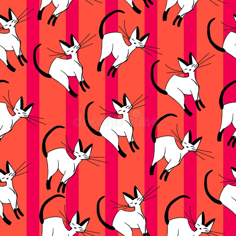 Colorful Hand Drawn Cats Cartoon Texture Design Seamless Pattern Vector ...