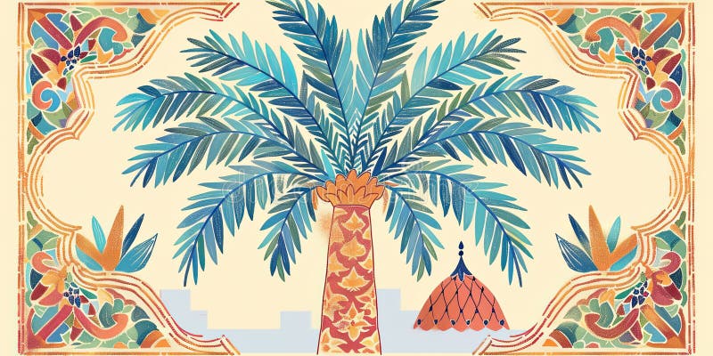 Charming Hand-drawn Date Palm Tree Inspired by Middle Eastern Folk Art ...
