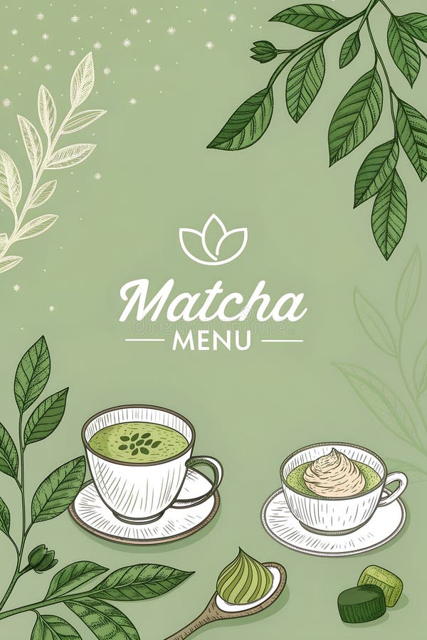 Matcha Menu: Hand-Drawn Illustration of Matcha Drinks and Ingredients ...