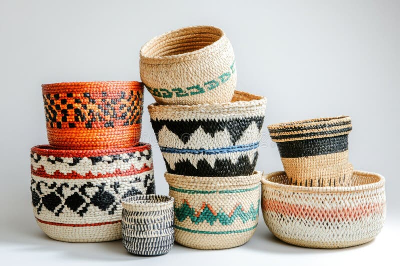 Charming Handcrafted Woven Baskets in Various Colors and Patterns ...