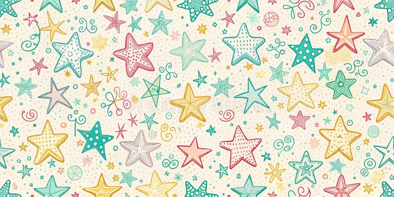 Charming HandDrawn Star Doodle Seamless Pattern Background Exquisite ...
