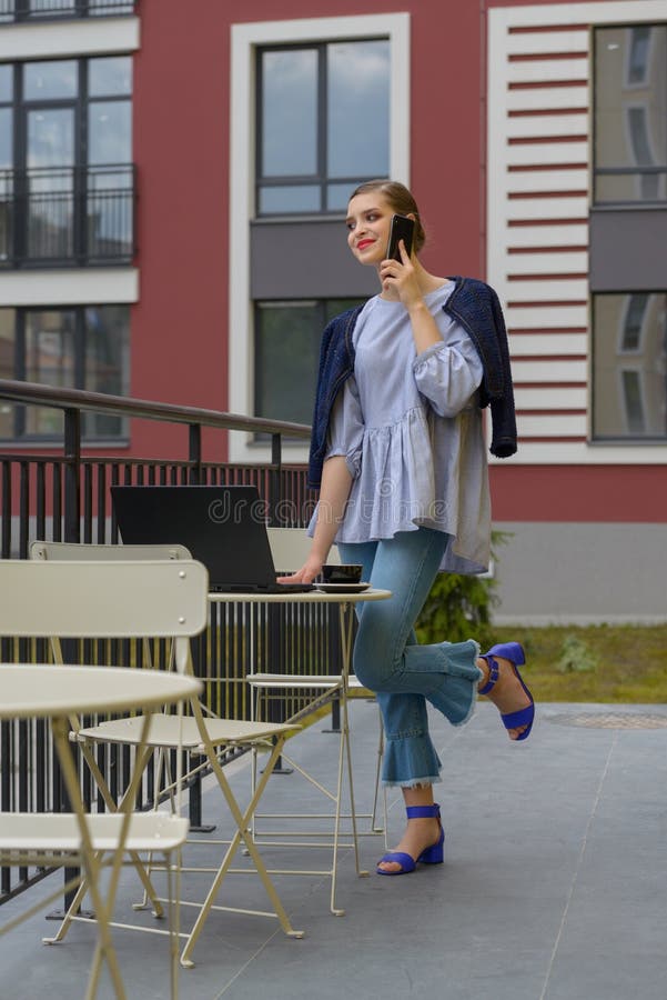 Charming Happy Woman Student Using Laptop Computer To Prepare for the ...
