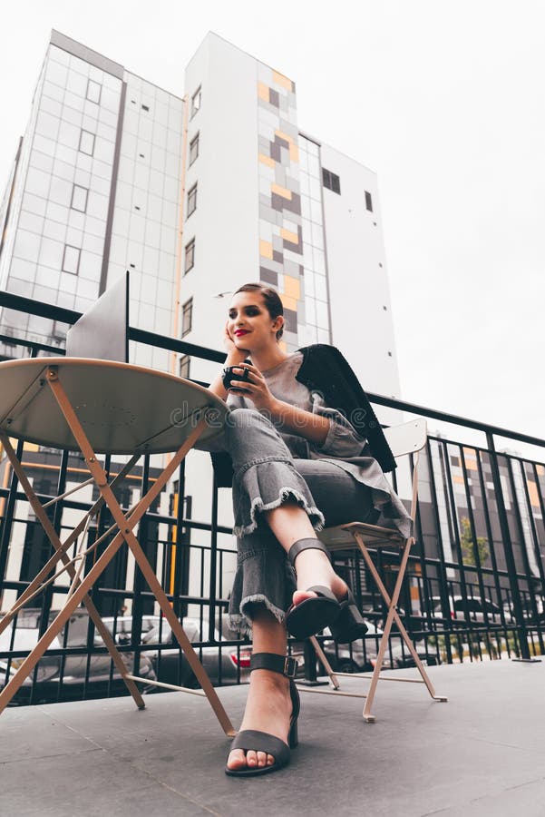 Charming Happy Woman Student Using Laptop Computer To Prepare for the ...