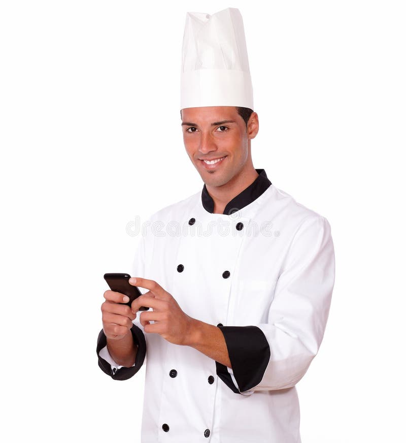 Charming Hispanic Chef Sending a Message Stock Image - Image of looking ...
