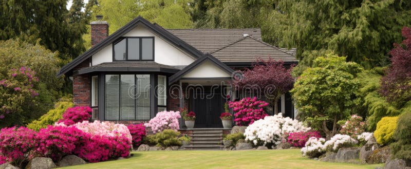 The Charming Home Adorned with Vibrant Azaleas and Lush Greenery in ...