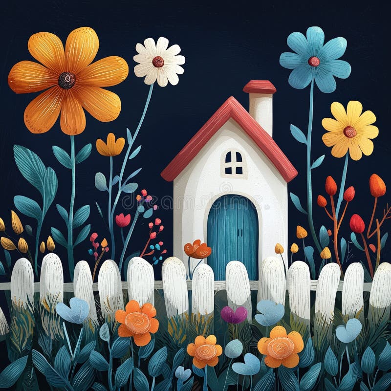 Charming House with Colorful Flowers Outside Stock Illustration ...