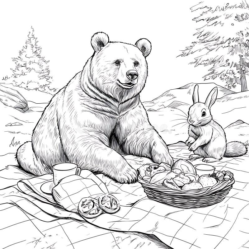 Friendly Animals Enjoying a Picnic in Nature Stock Illustration ...
