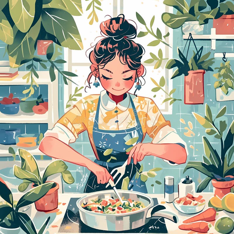 Cooking Delight: a Joyful Culinary Experience Stock Illustration ...