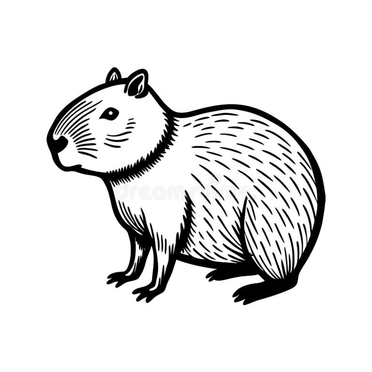 Charming Capybara Linocut Arts Illustration Stock Image - Illustration ...