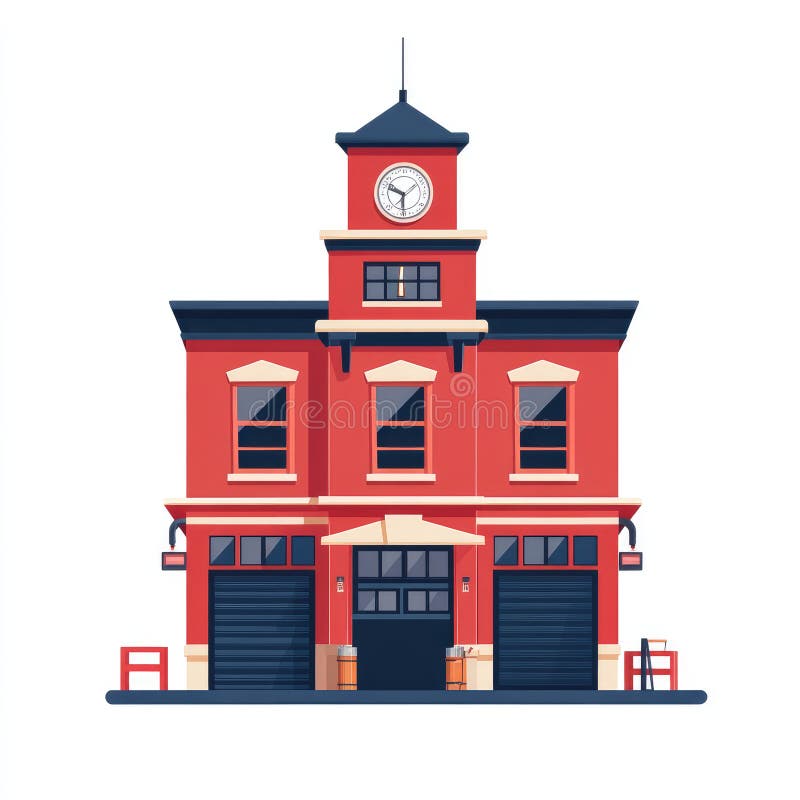 Classic Red Fire Station Building Illustration Stock Illustration ...