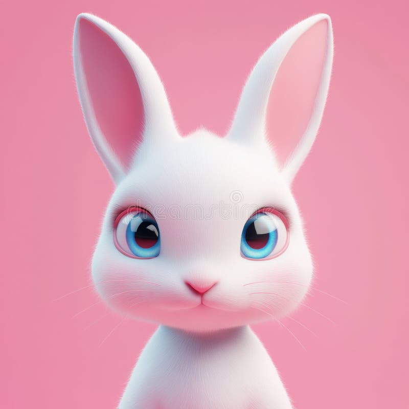 A Charming Illustration of a Cute, Fluffy White Easter Bunny with ...