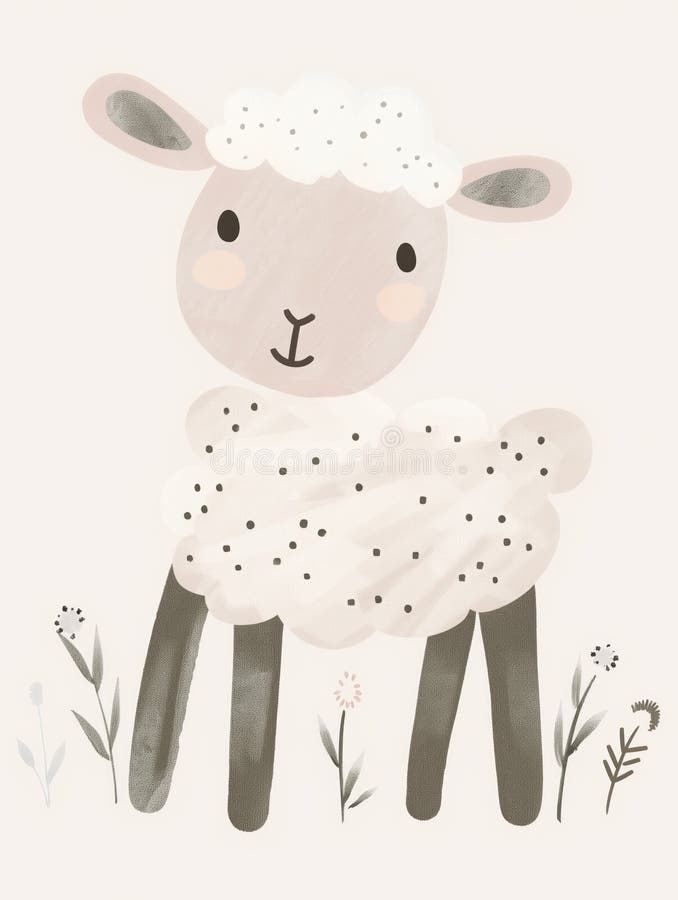 Charming Illustration of a Cute Lamb with a Whimsical Design. Stock ...